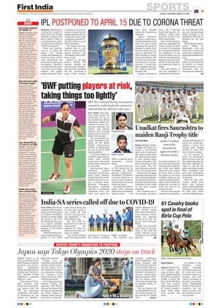 Indian newspapers in english first india-rajasthan-14 march 2020 ...
