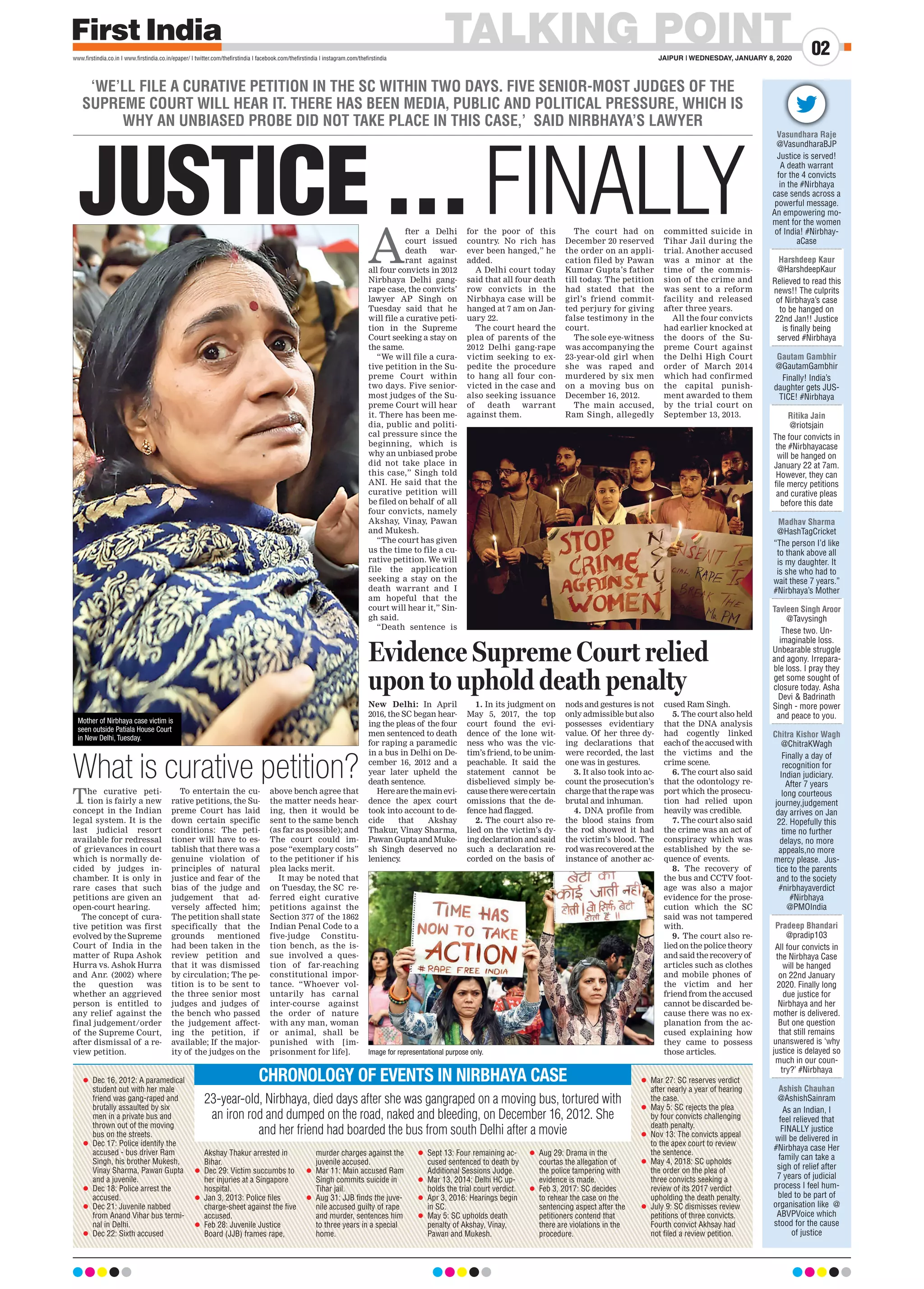 Indian newspapers in english first india rajasthan-08 january 2020 ...