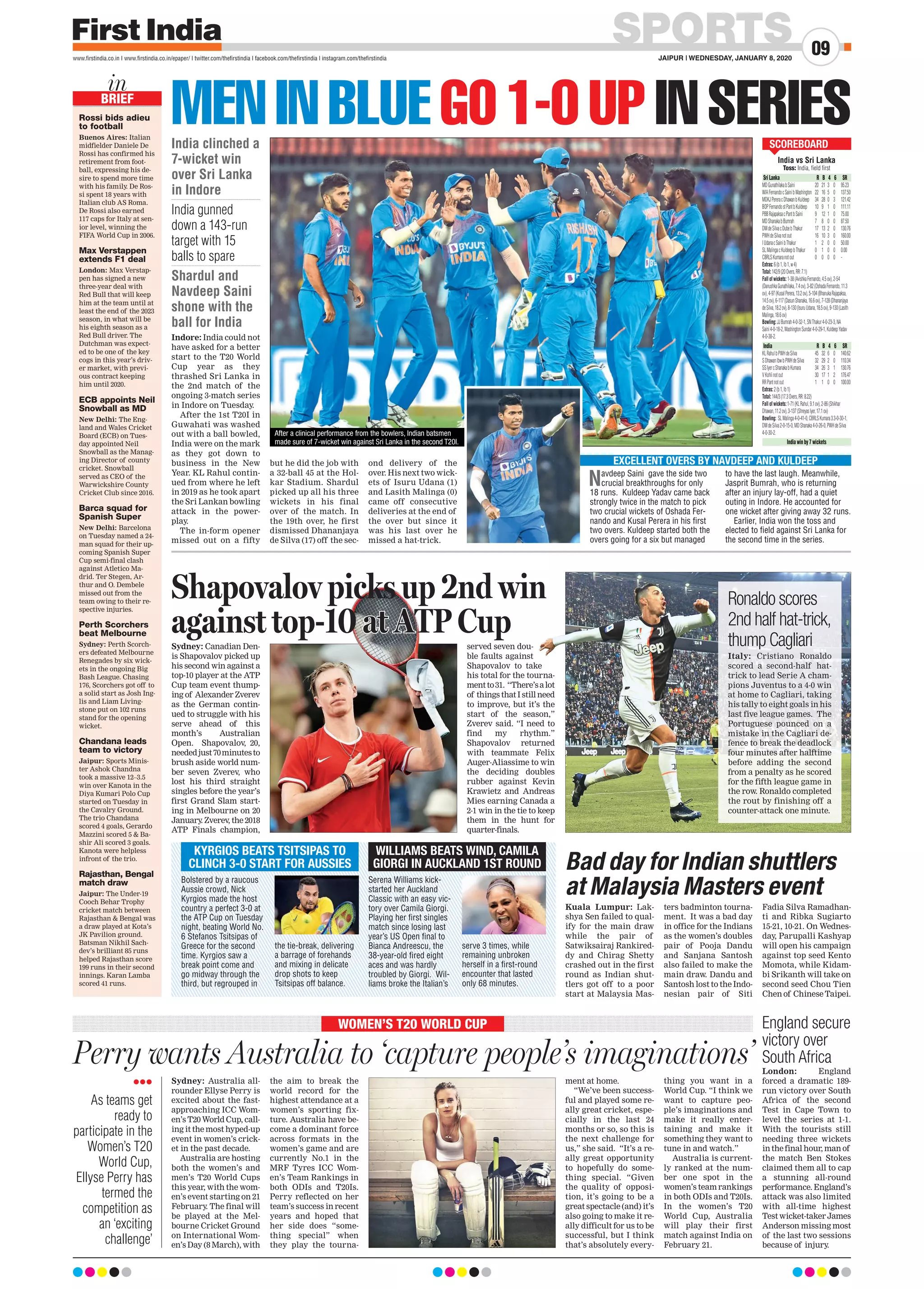 Indian newspapers in english first india rajasthan-08 january 2020 ...