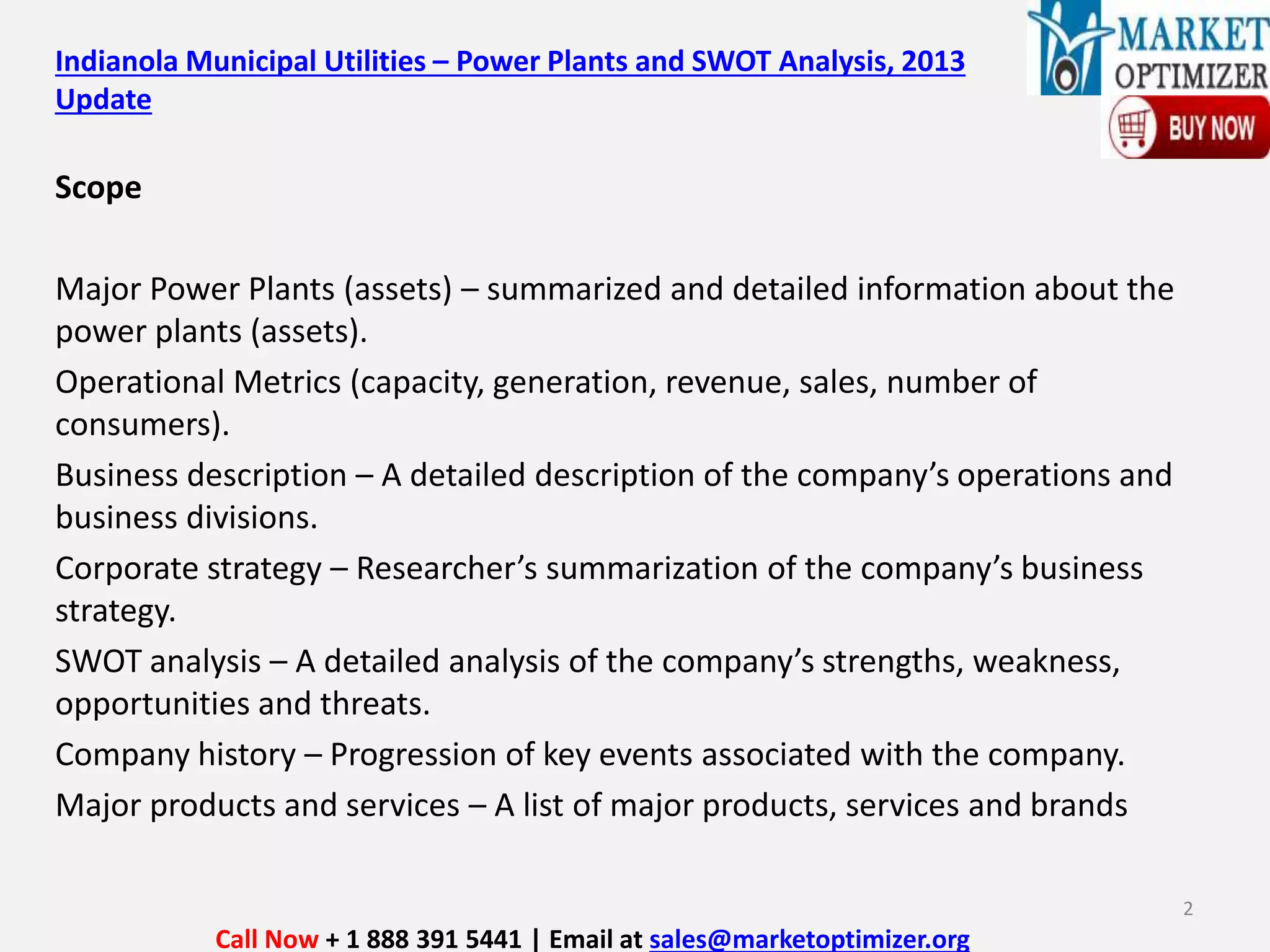 Indianola Municipal Utilities – Power Plants and SWOT Analysis, 2013 ...