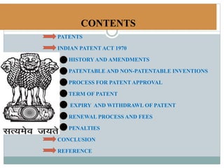 Indian patent act 1970 | PPTX