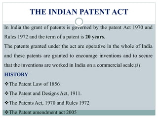 Indian patent act 1970 | PPTX