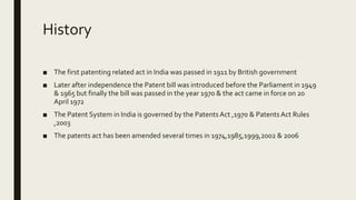 Indian patent act & its amendments | PPTX