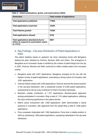 Indian Patent Statistics for 2023 by BananaIP Counsels | DOCX