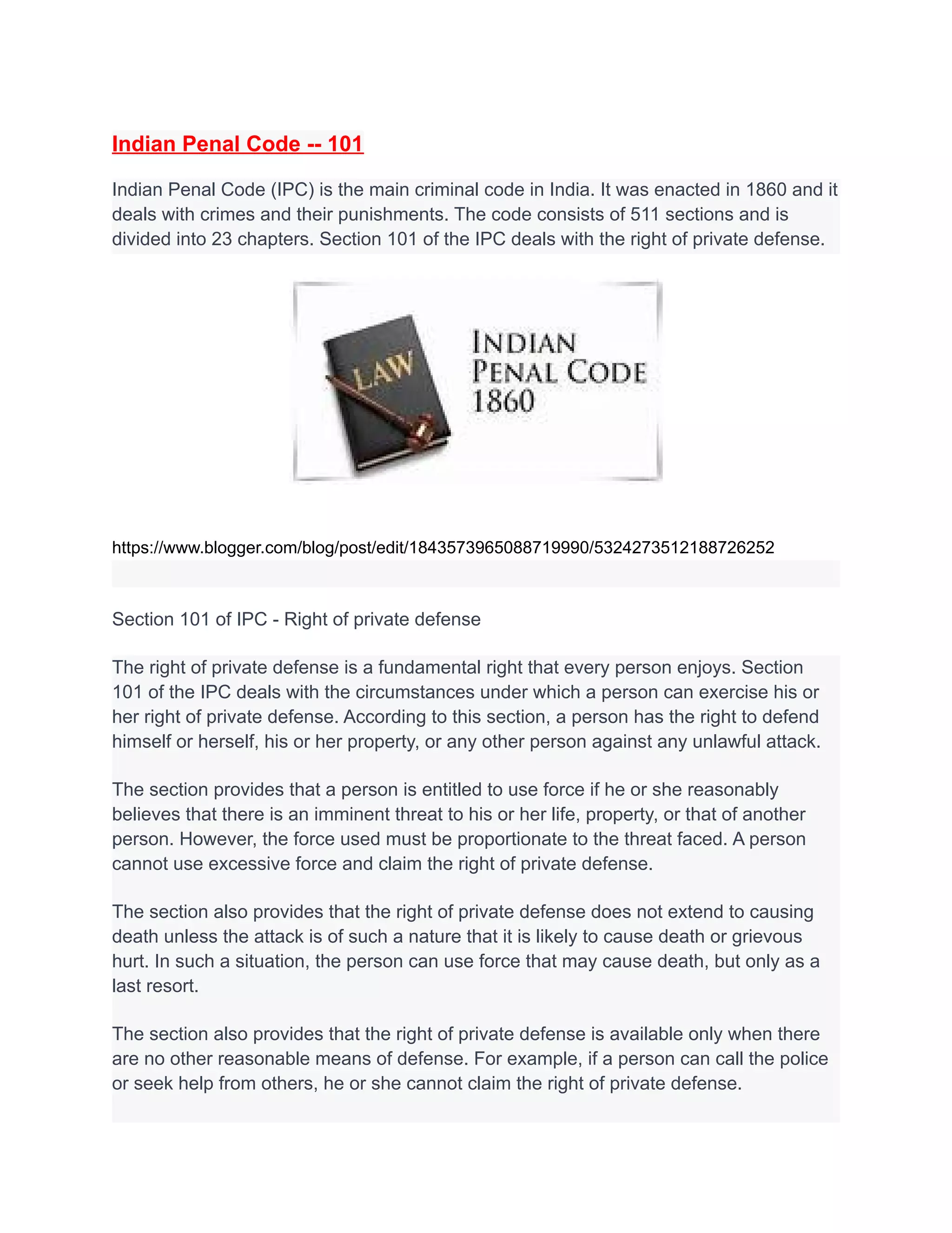 Indian Penal Code Section-- 101.pdf | Crime & Harmful Acts to Individuals, Society & Human Right ...