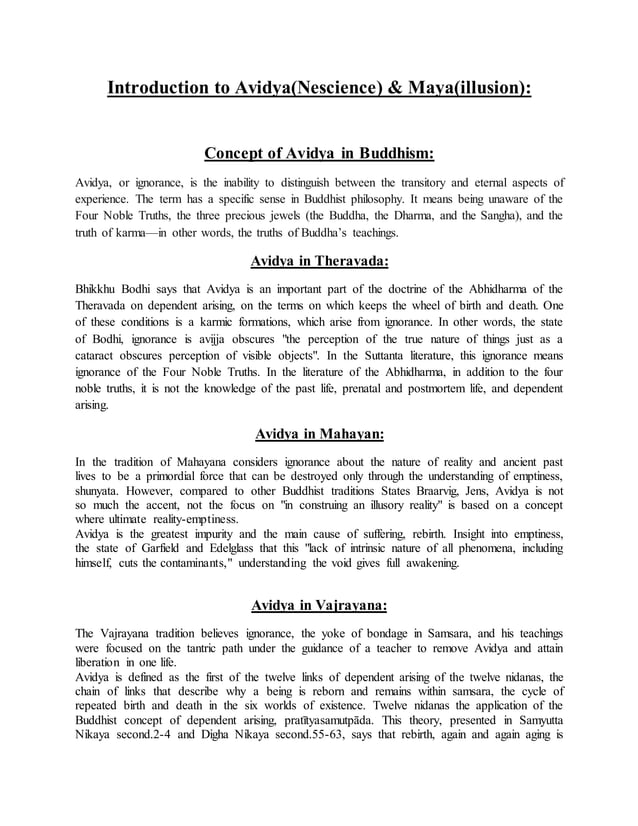 Avidya in Buddhism & Maya in Advaita Vedanta | PDF