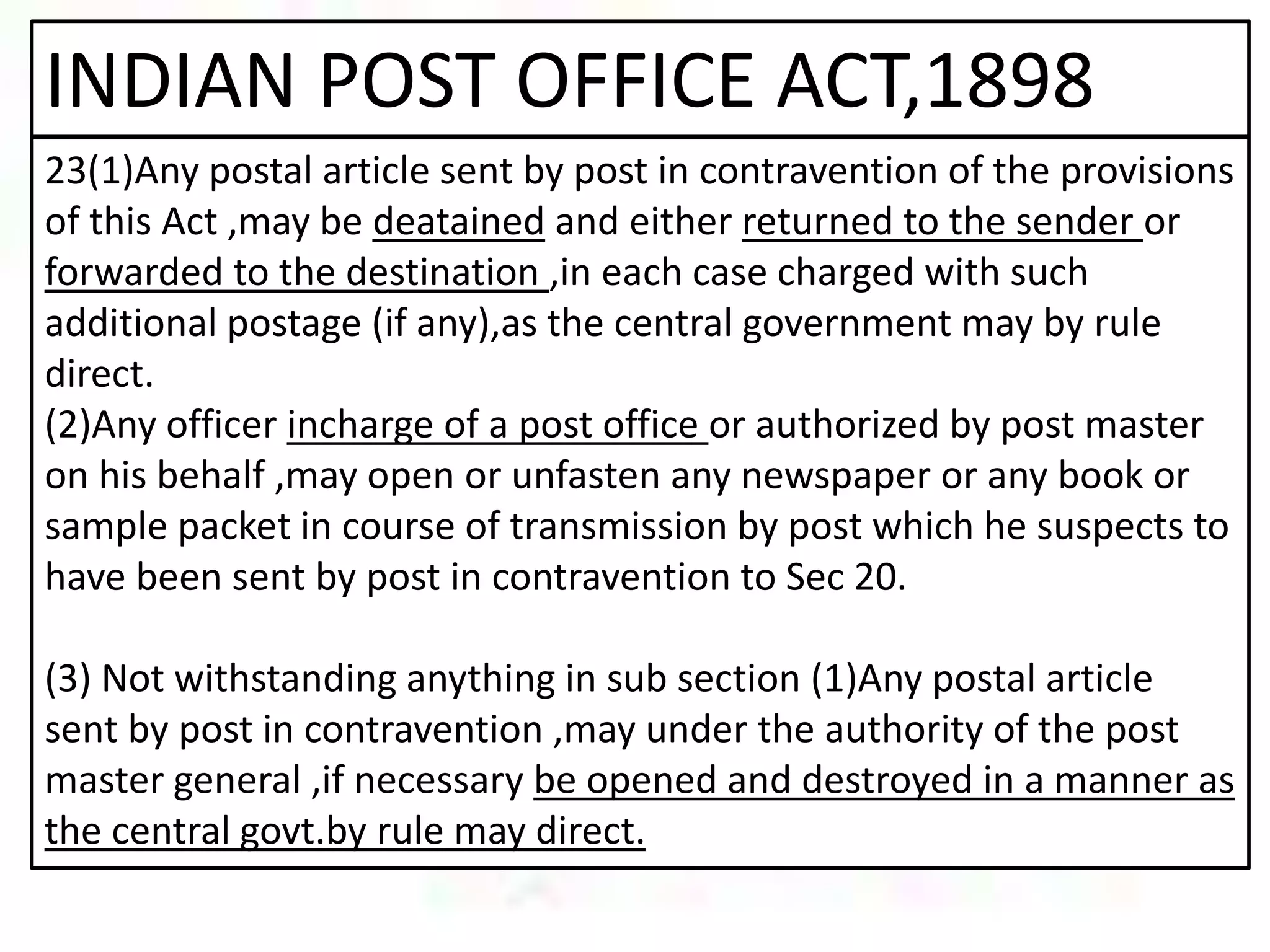 Indian post offfice act,1898 | PPTX