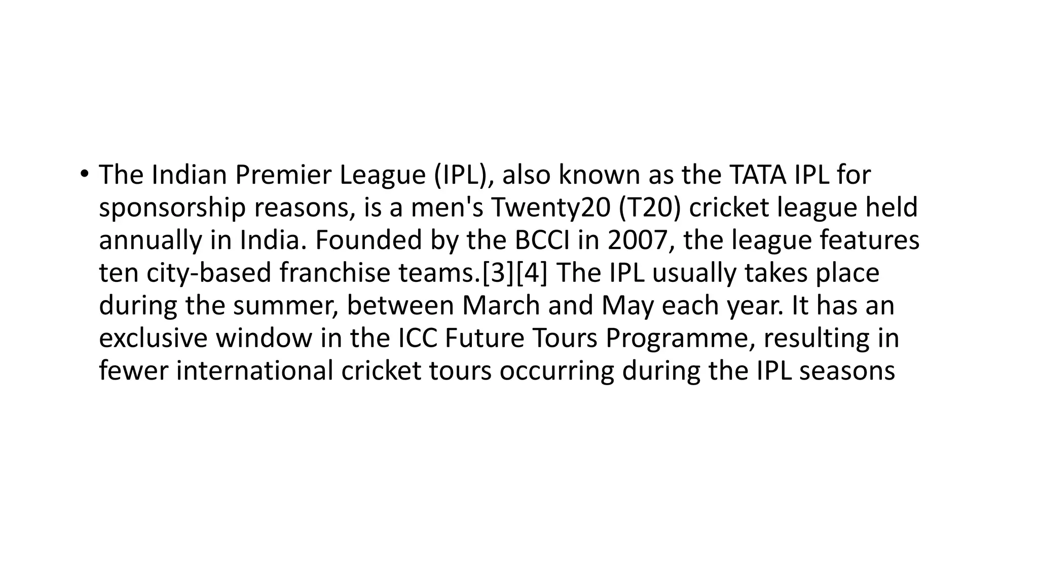 he Indian Premier League (IPL) TATA IPL | PPTX