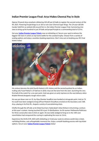 Indian Premier League Final Arya Makes Chennai Pay in Style.docx