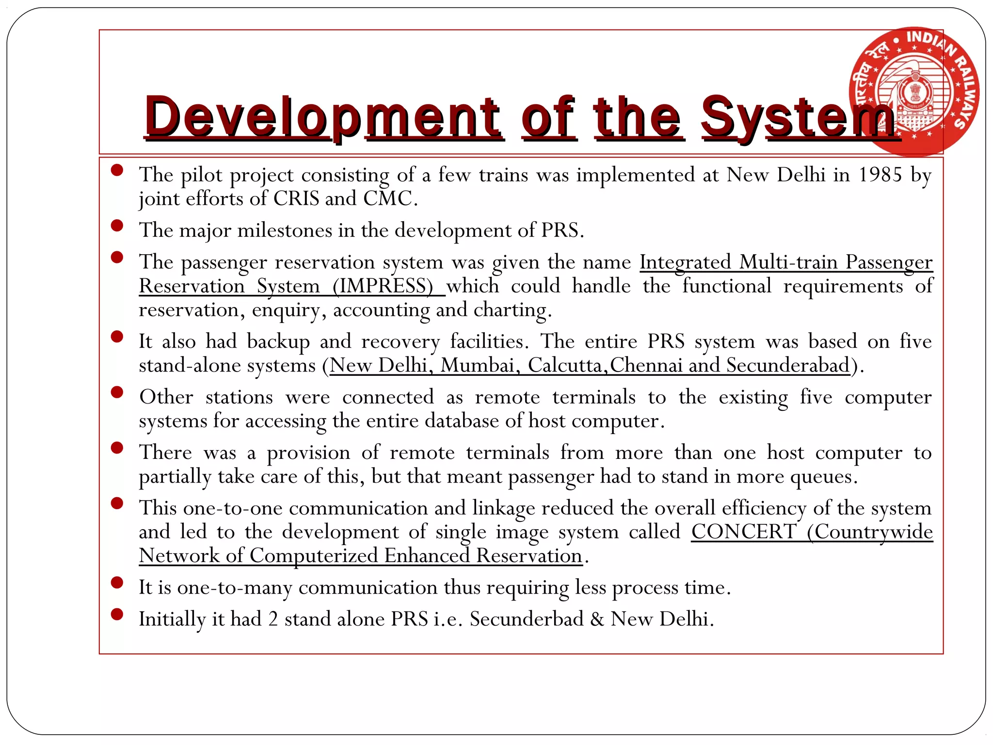 Indian railway prs system | PPT