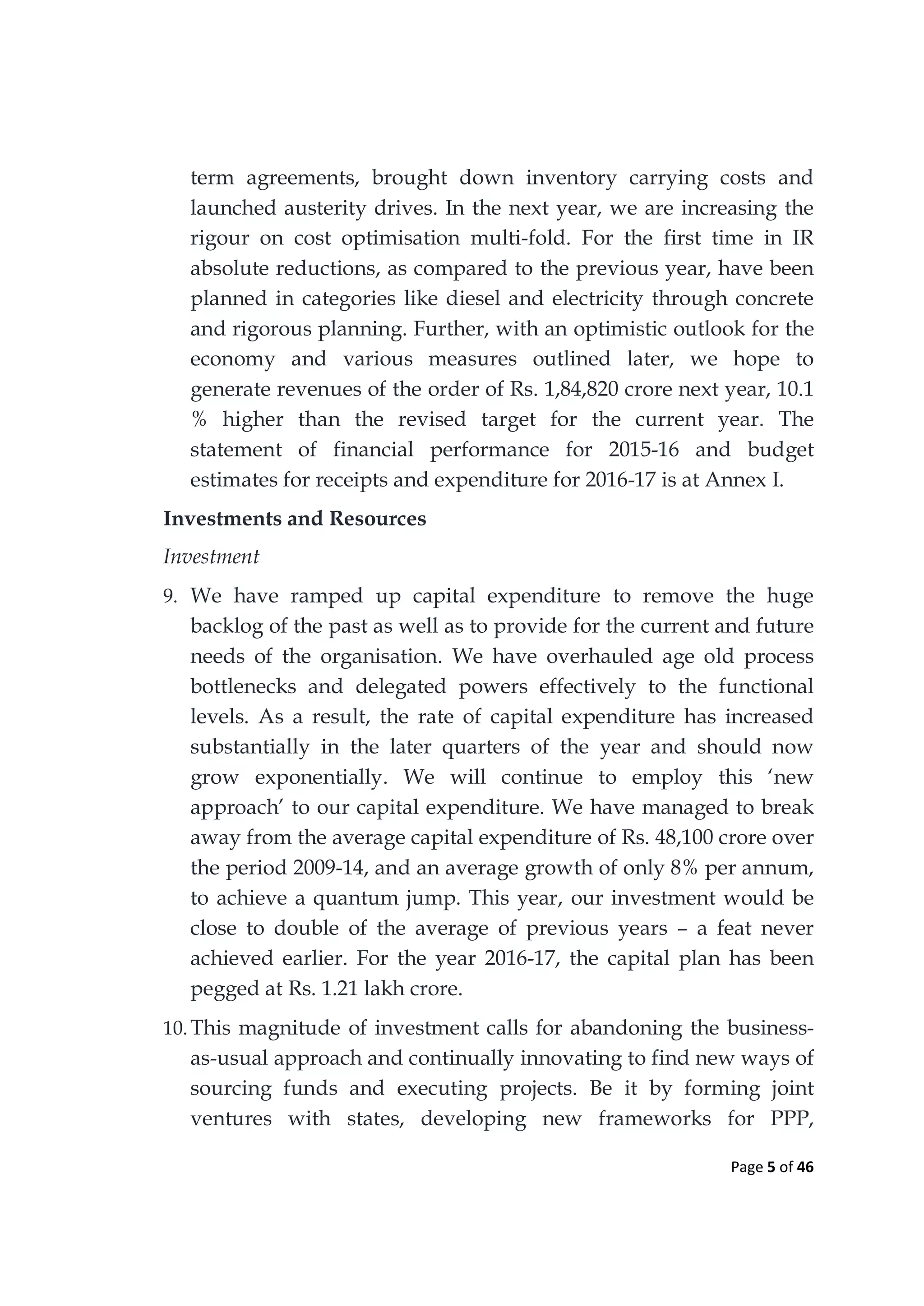 Indian Railway Budget Speech 2016-17 | PDF