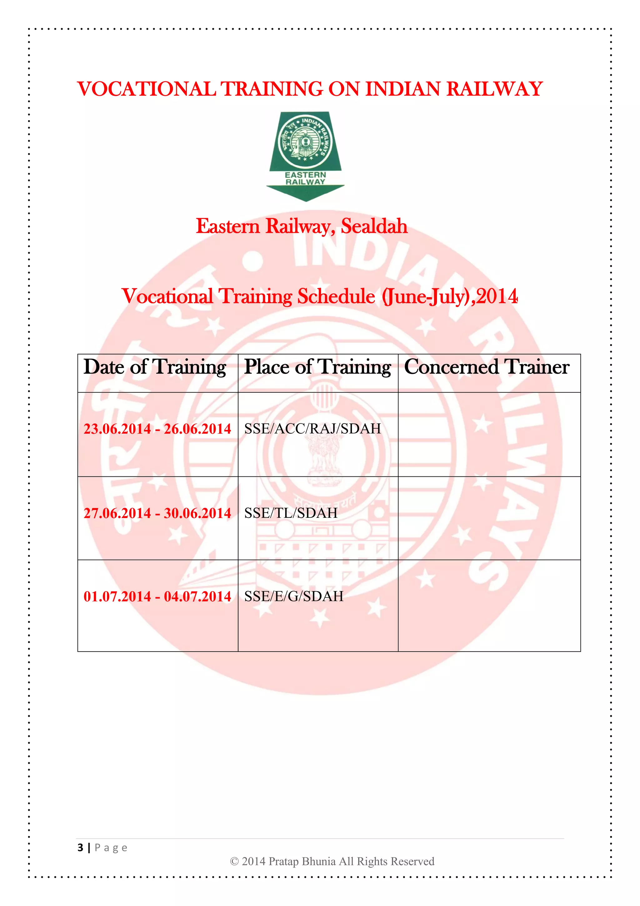 Vocational Training Report on Indian Railway System and Operation | PDF