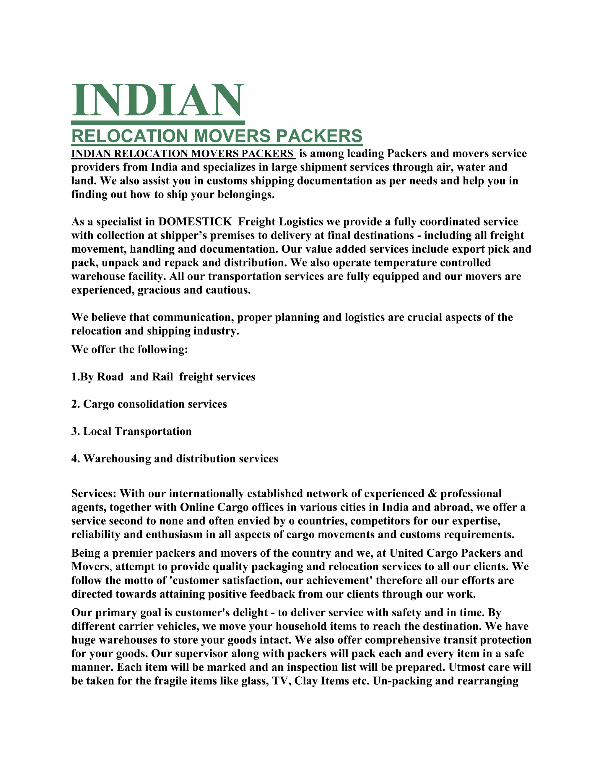 Indian relocation profile | PDF | Logistics and Transportation Industry ...