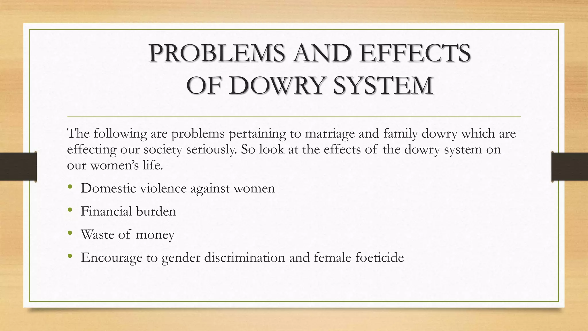 Indian social problems | Dowry system | definition, causes, effect, prevention | sociology | PPTX