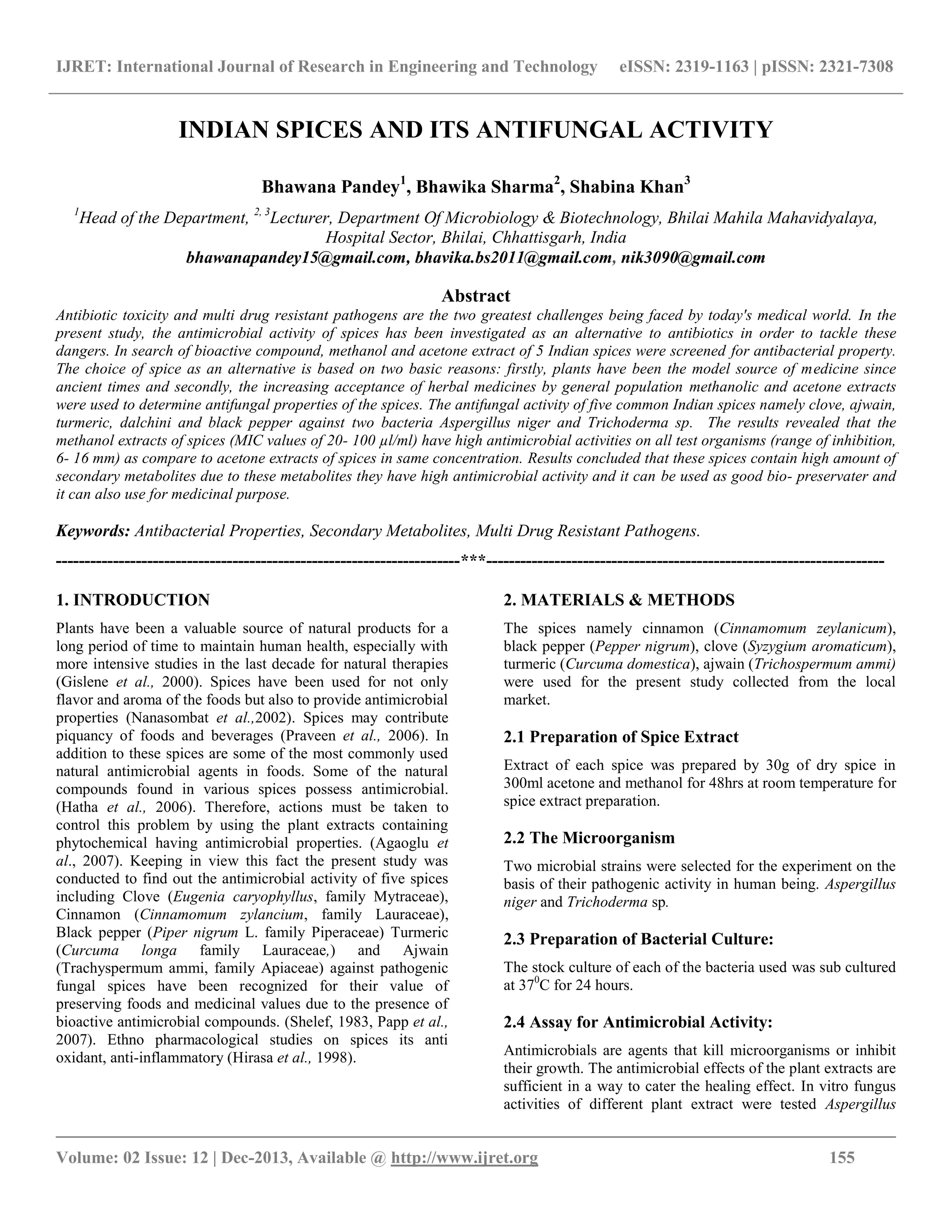 Indian spices and its antifungal activity | PDF