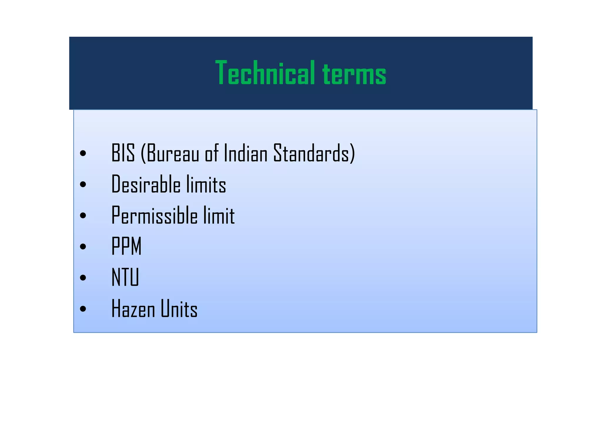 Indian standard for drinking water as per bis specifications (is 10500 ...