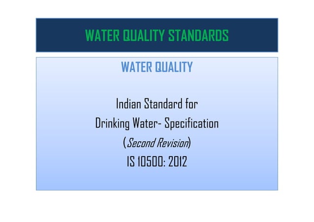 Indian standard for drinking water as per bis specifications (is 10500 ...