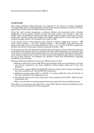 Indian standard: IS808 DIMENSIONS FOR HOT ROLLED STEEL | PDF