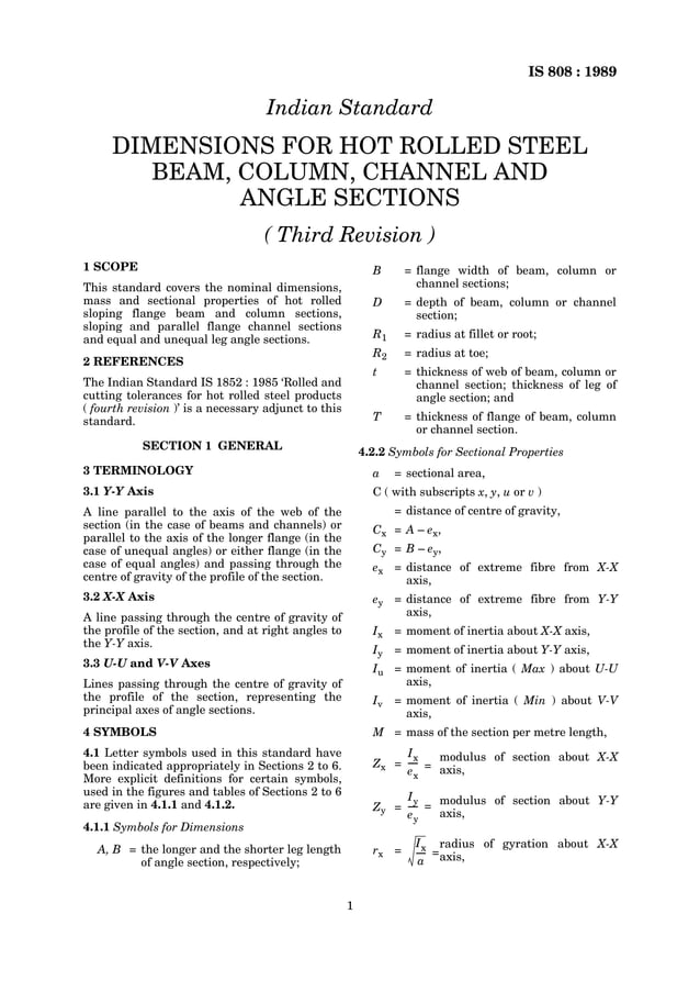 Indian standard: IS808 DIMENSIONS FOR HOT ROLLED STEEL | PDF