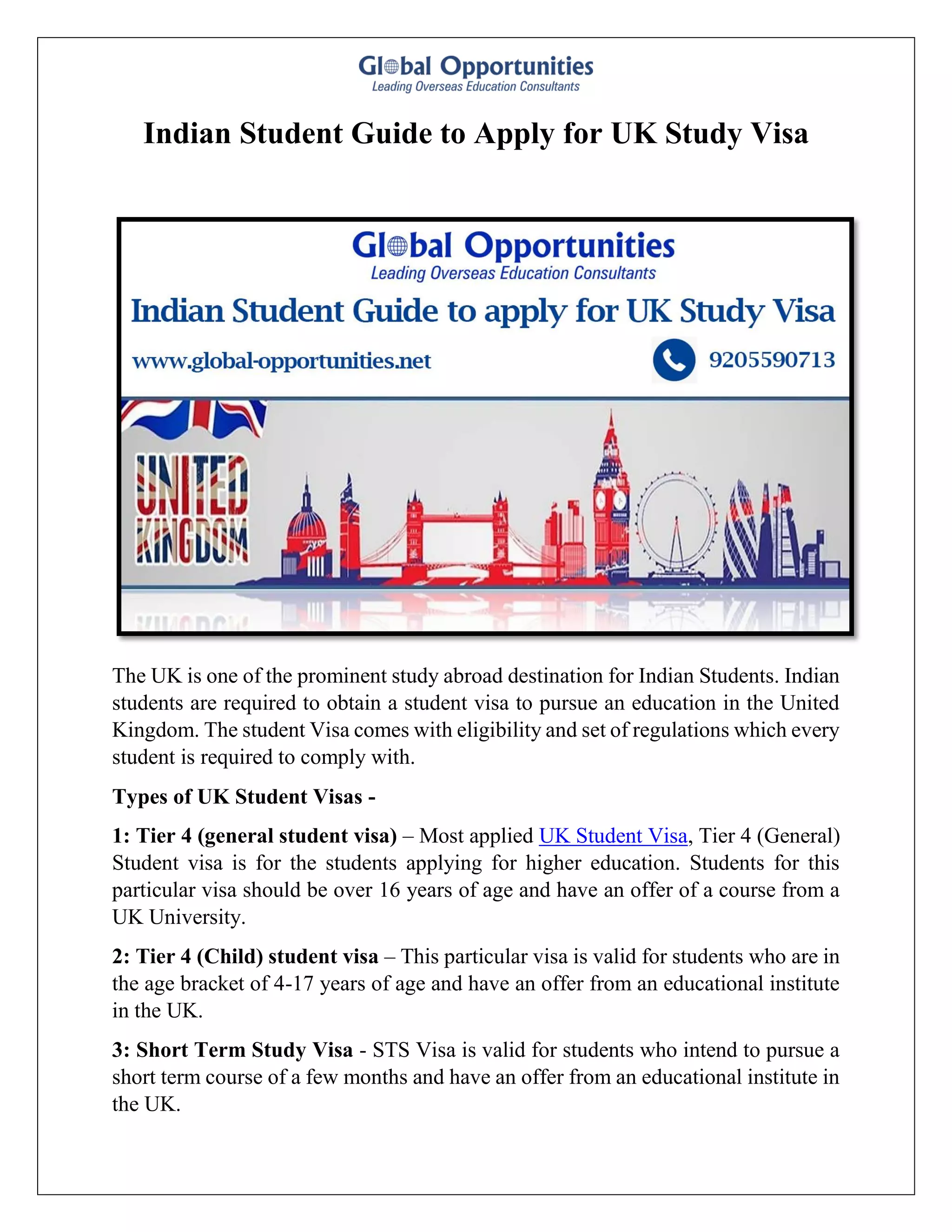 Indian Student Guide to apply for UK Study Visa | PDF