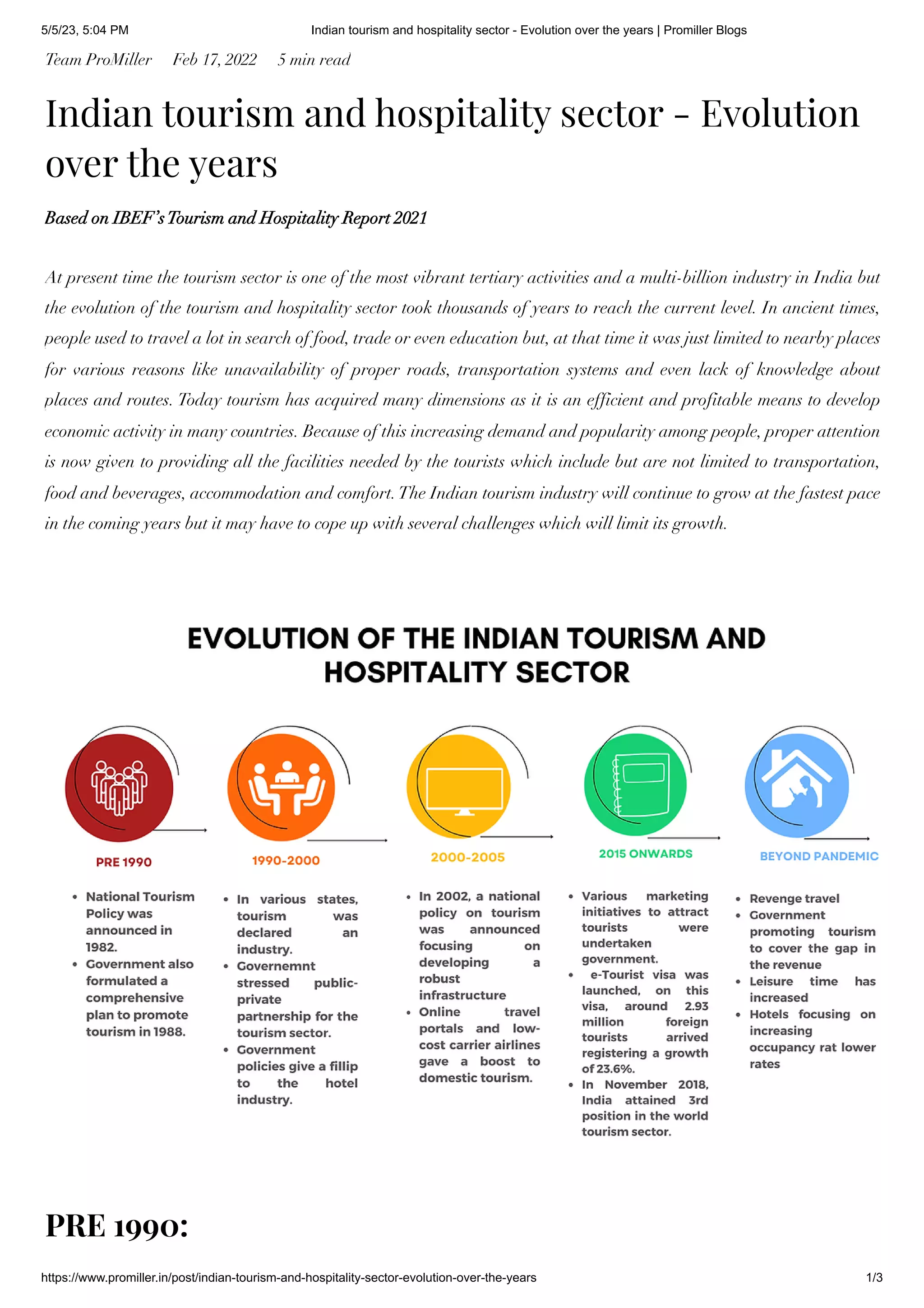 Indian tourism and hospitality sector - Evolution over the years ...