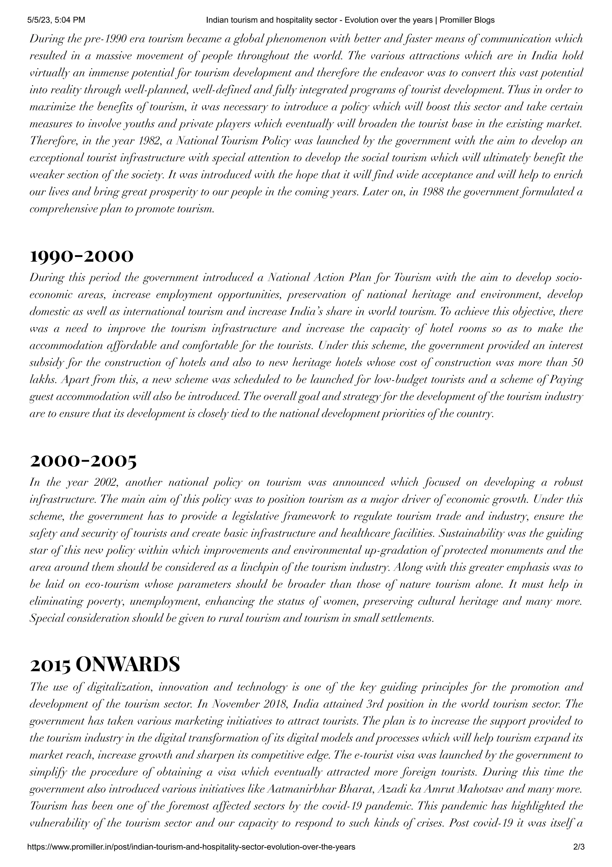 Indian tourism and hospitality sector - Evolution over the years _ Promiller Blog | PDF