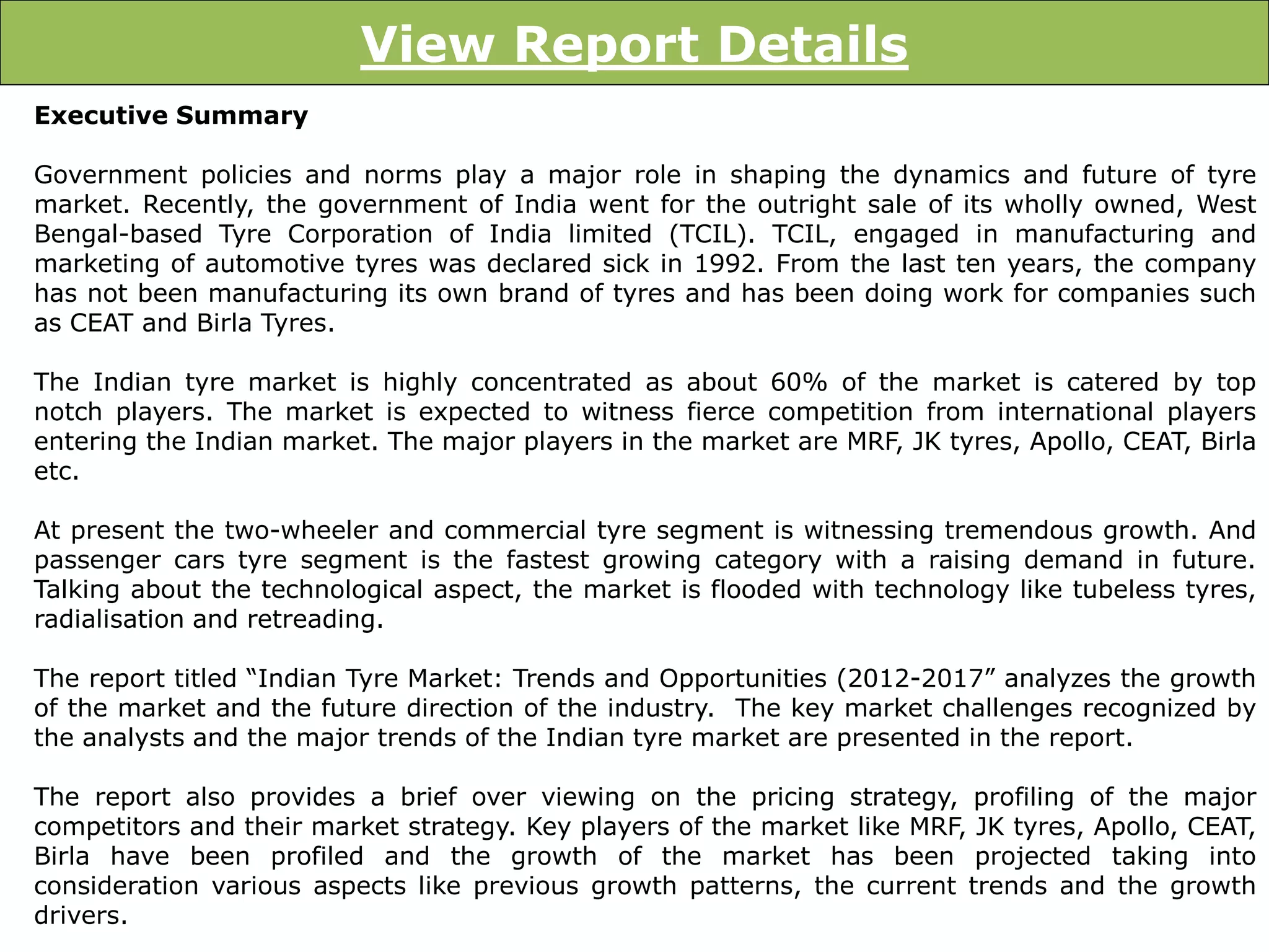 Indian tyre market | PDF