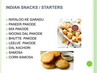 Indian vegetarian menu food dishes for hotels & restaurants | PPTX