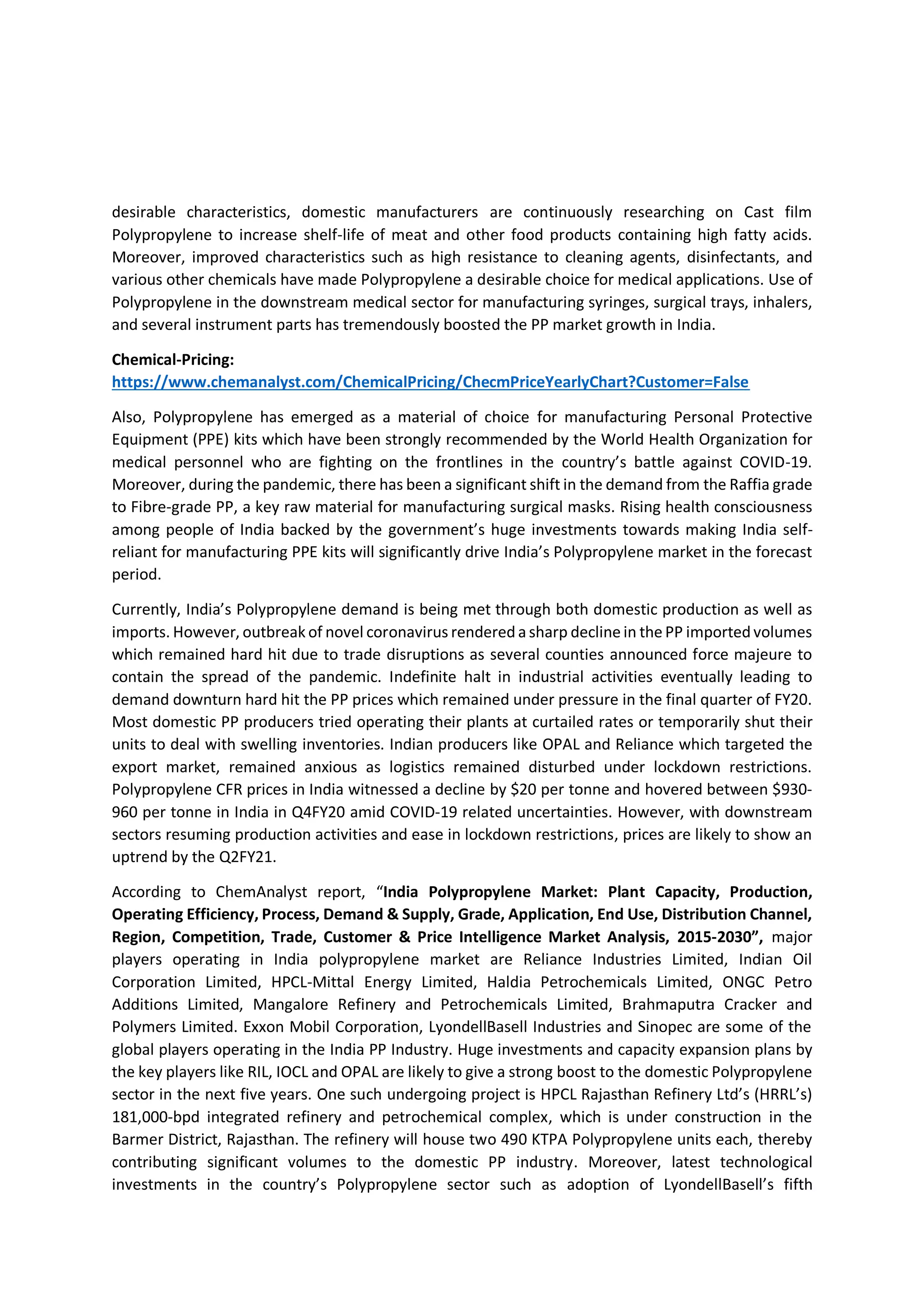 India Polypropylene (PP) Prices and Pricing | PDF