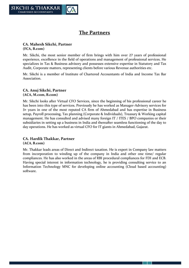 SnT Chartered Accountants - India Profile | PDF | Management Consulting ...