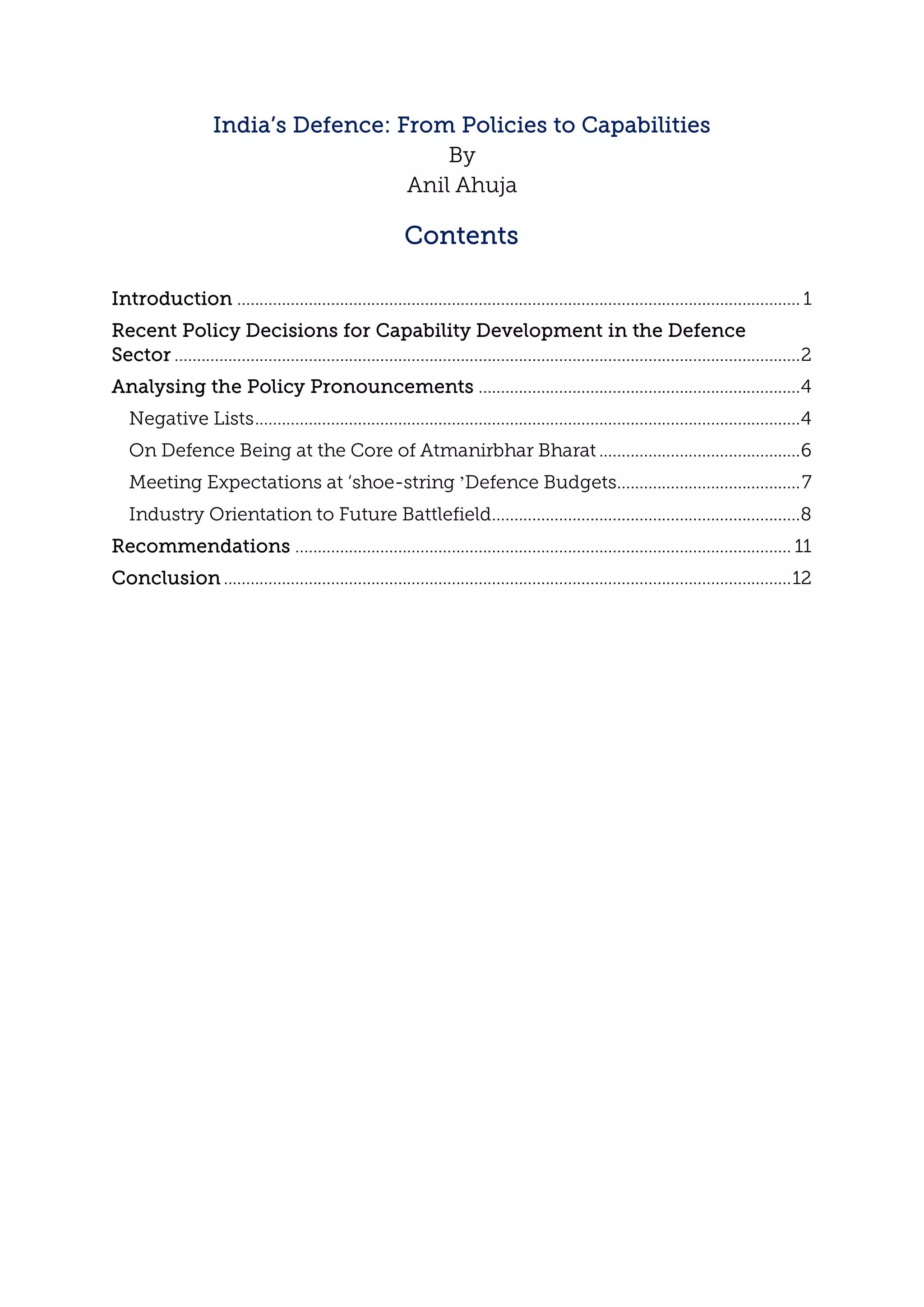 India’s Defence: From Policies to Capabilities | PDF