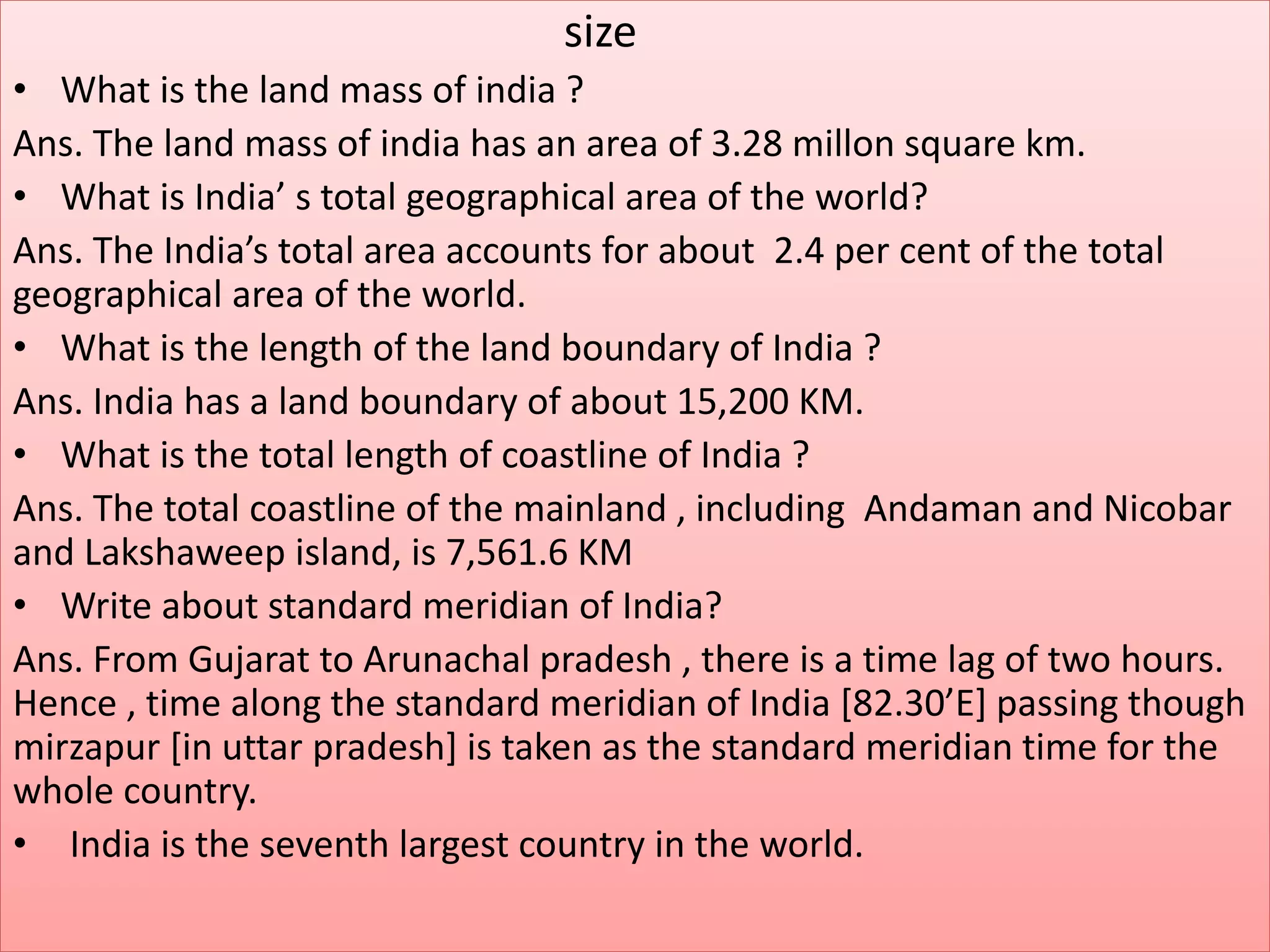 India size and location | PPTX | Asia Travel | Travel Locations