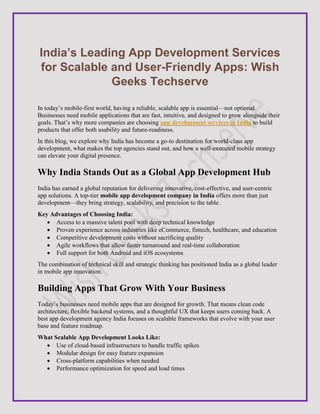 India’s Leading App Development Services for Scalable and User-Friendly ...