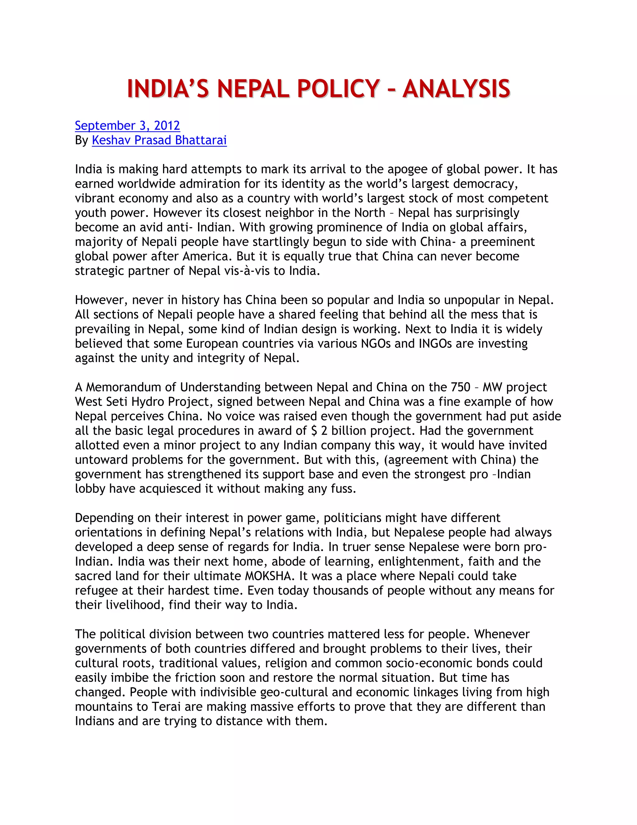 INDIA’S NEPAL POLICY | DOCX