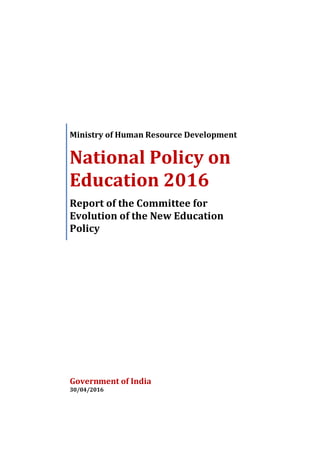 India's new education policy 2016 | PDF