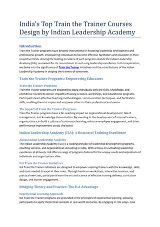 India's Top Train the Trainer Courses Design by Indian Leadership ...