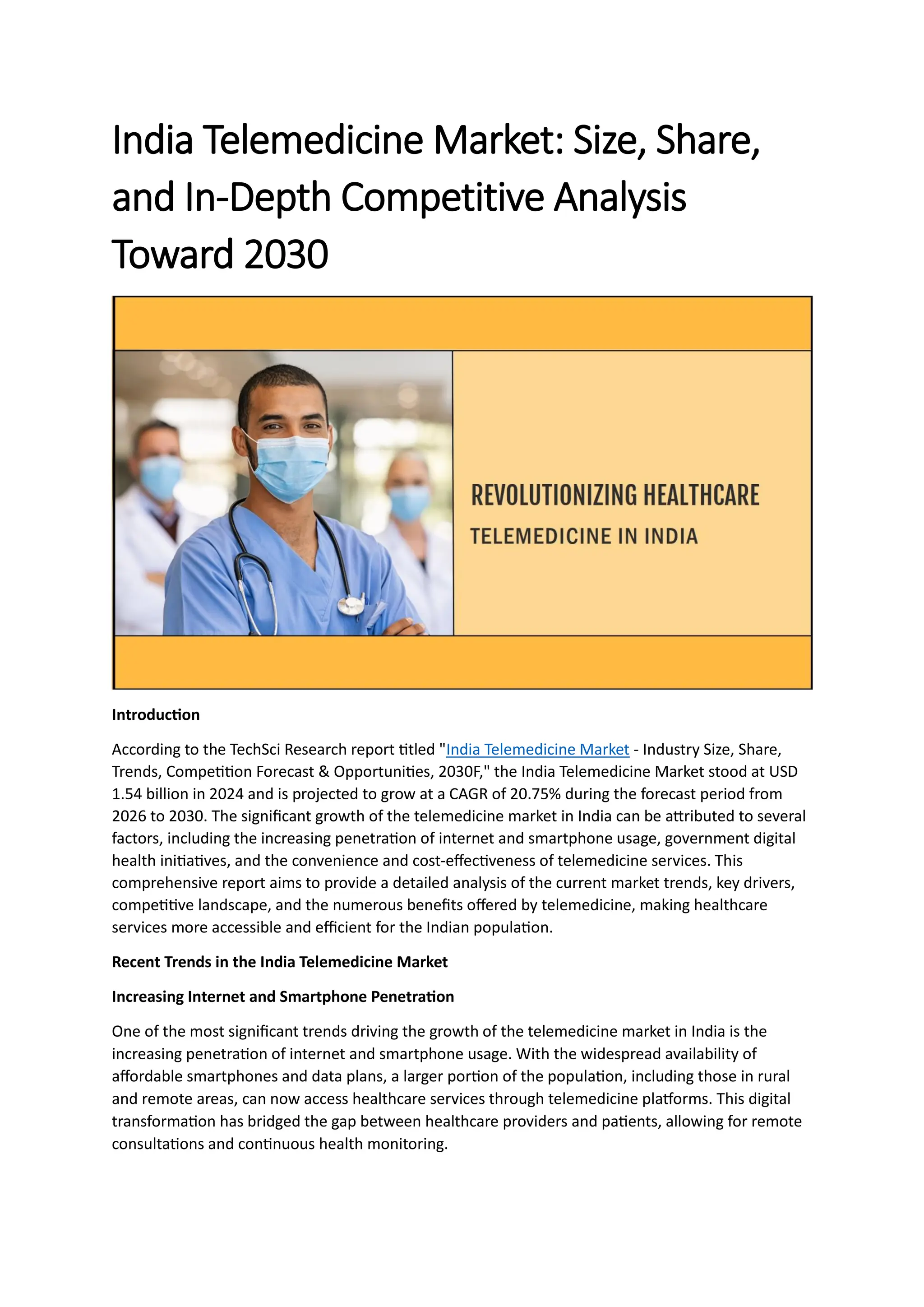 India Telemedicine Market [2030]: Top Trends, Size, and Competitive ...