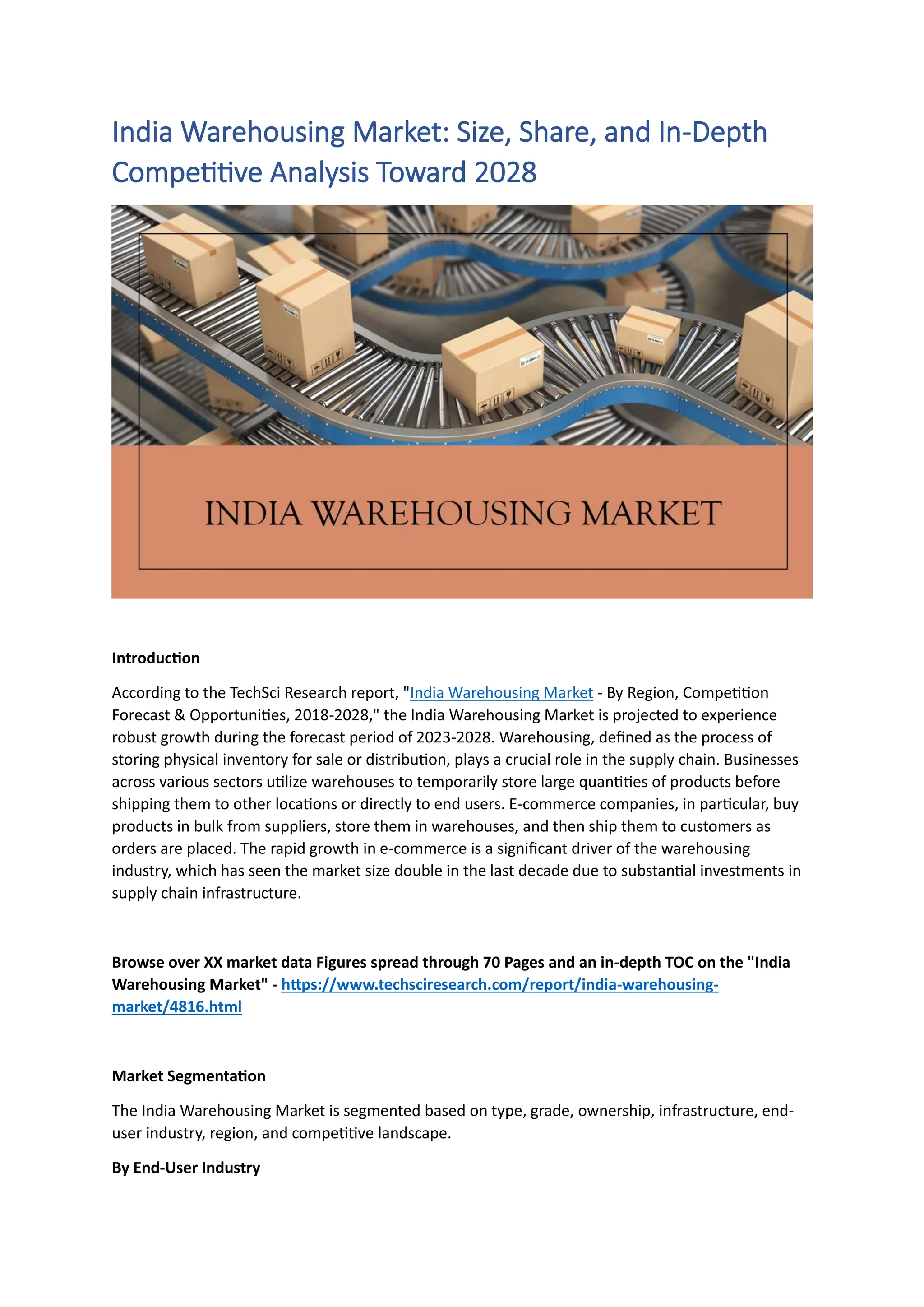 India Warehousing Market: Driving Forces and Disruptive Trends [2028] | PDF