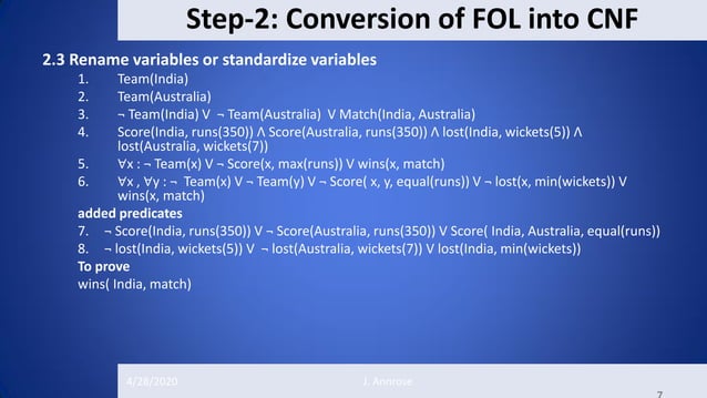 Inference Resolution, Forward and backward chaining example:India wins thematch resolution,fbc | PDF