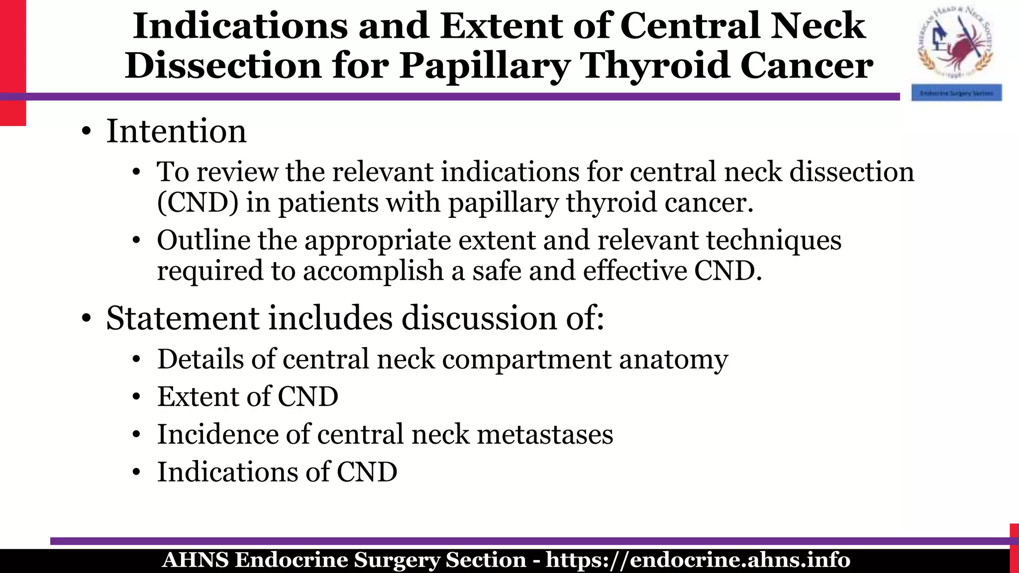 Indications and extent of central neck dissection for papillary thyroid ...