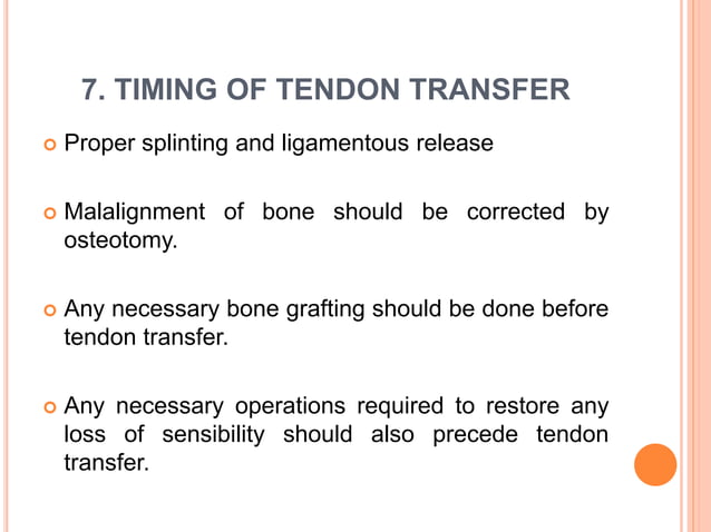 Indications and principles of tendon transfer