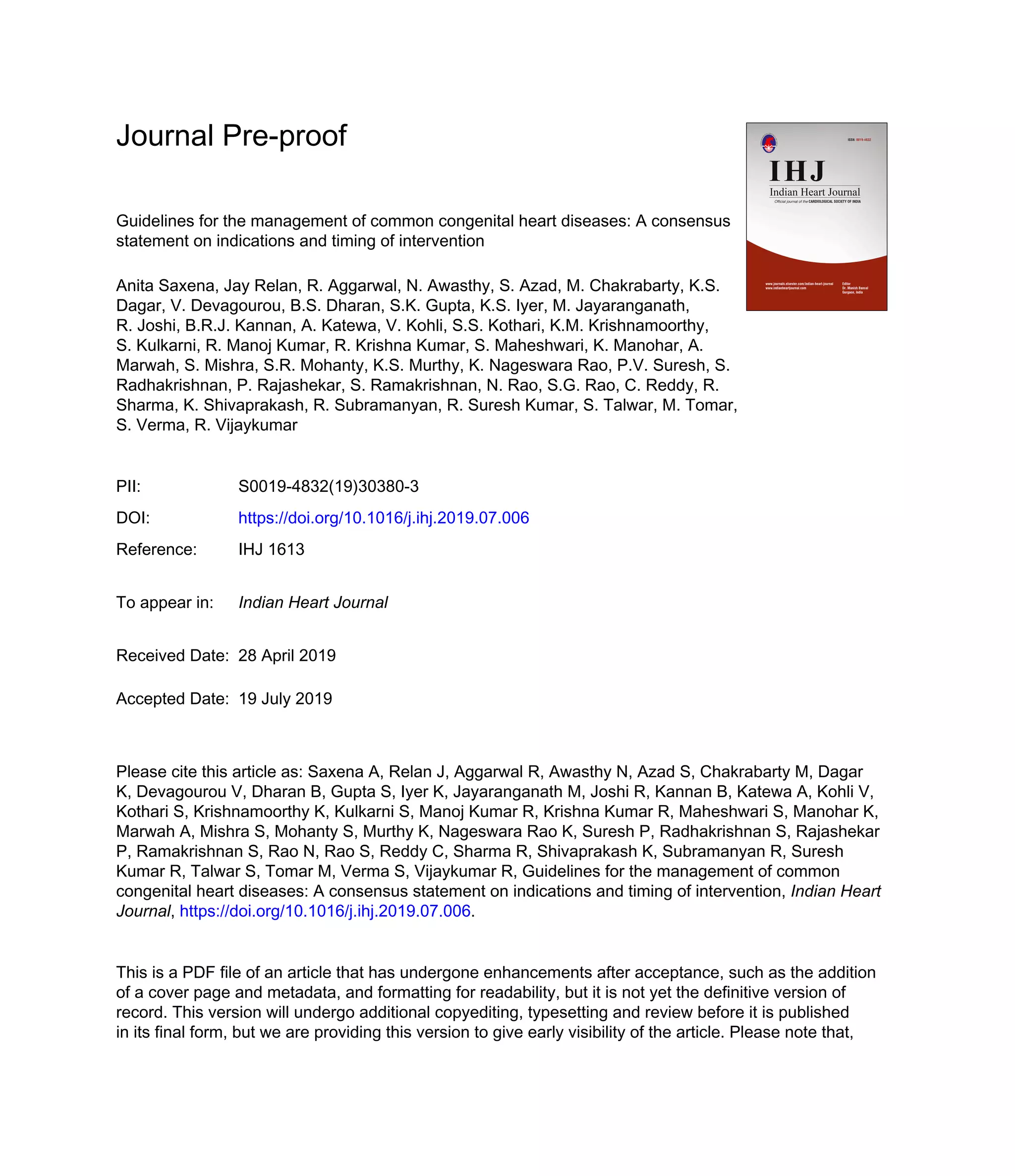 Indications and timing of intervention in congenital heart disease | PDF