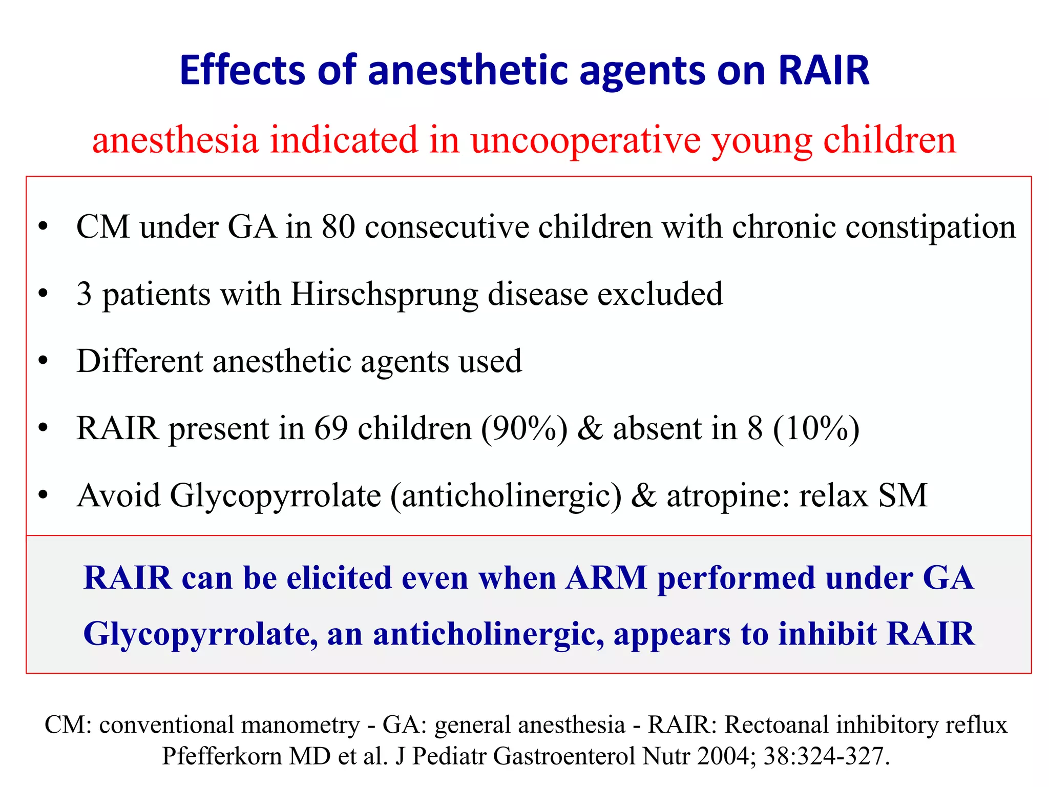 Indications, examination protocol & results of conventional anorectal ...