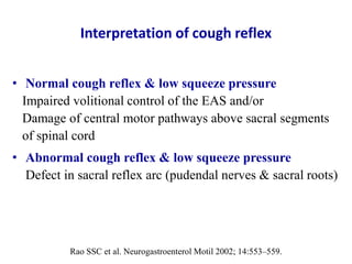 Indications, examination protocol & results of conventional anorectal ...