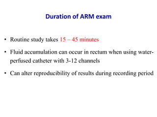 Indications, examination protocol & results of conventional anorectal ...