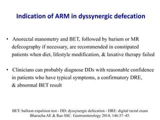 Indications, examination protocol & results of conventional anorectal ...