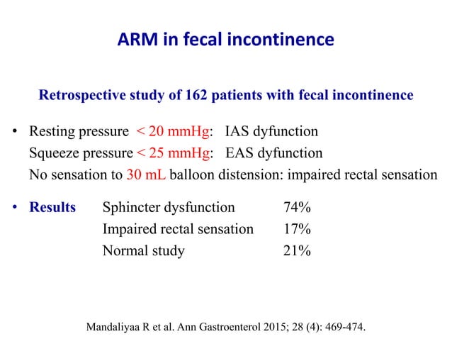 Indications, examination protocol & results of conventional anorectal ...