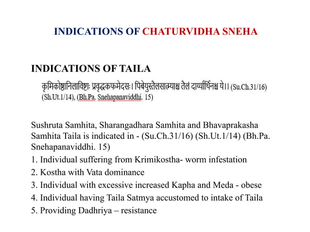 Indications of Sneha in Ayurveda Panchakarma.pptx