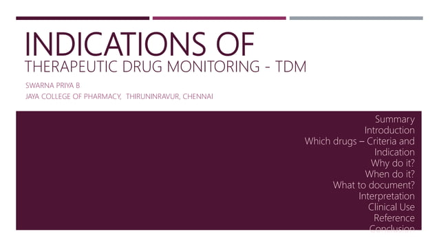 Indications of TDM | PPTX | Substance Abuse | Diseases and Conditions