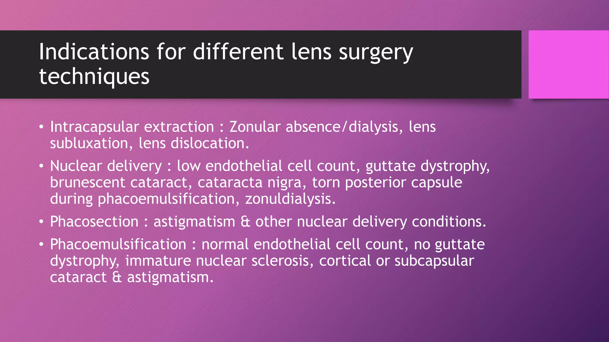 Indications & techniques of lens surgery | PPTX | Eye and Vision ...